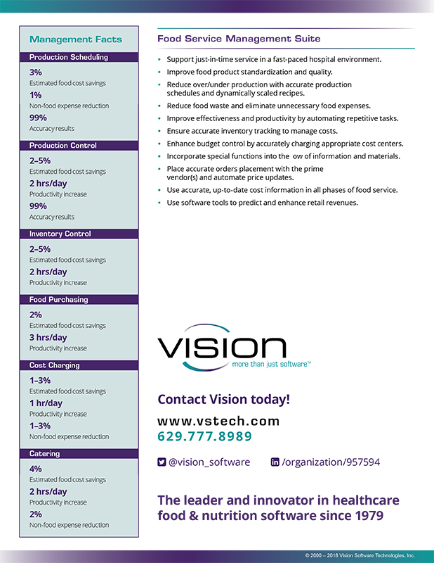 Vision Software - VST Suite | Dietary Management Solution