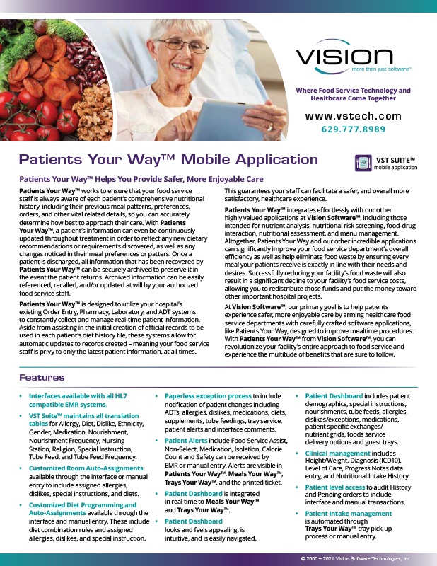 Vision Software - VST Suite | Dietary Management Solution