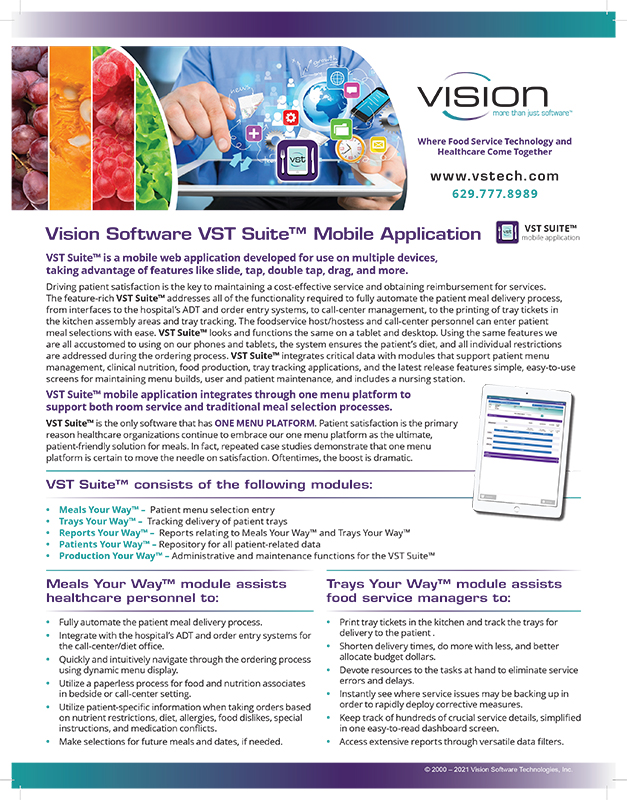 Vision Software - VST Suite | Dietary Management Solution