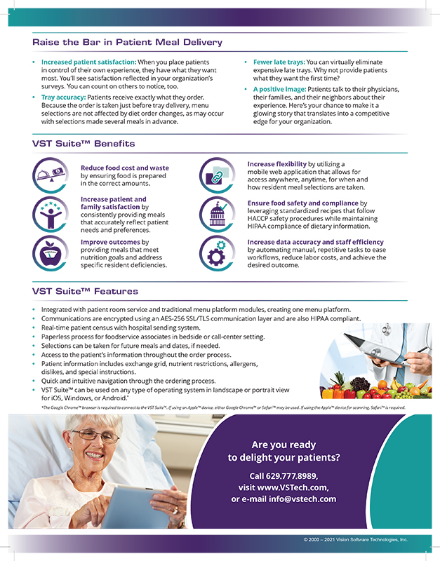 Vision Software - VST Suite | Dietary Management Solution